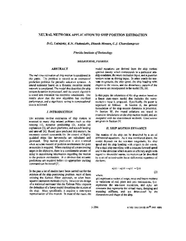 (PDF) Neural network application to ship position estimation