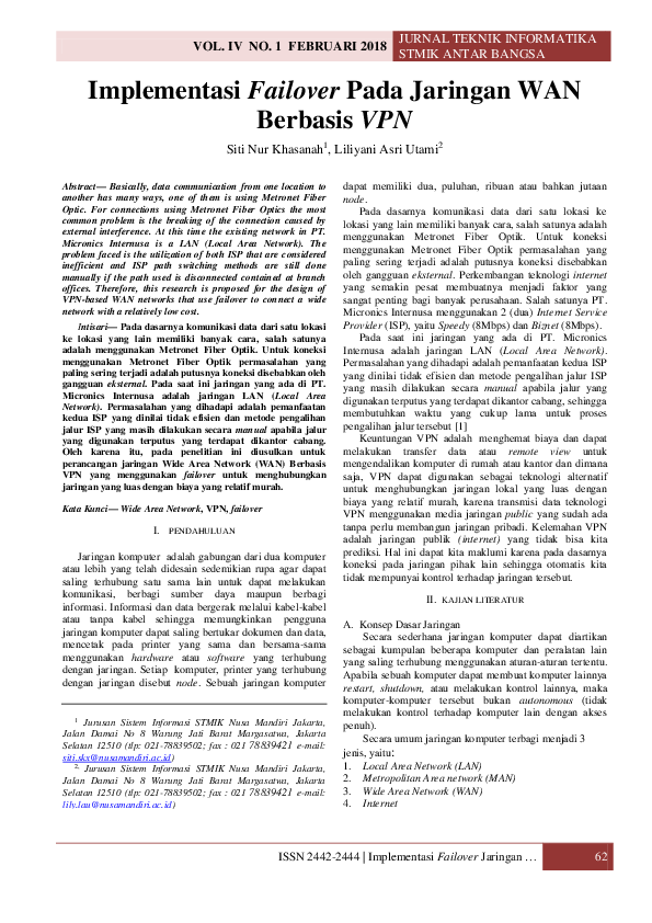 (PDF) Implementasi Failover Pada Jaringan WAN Berbasis VPN