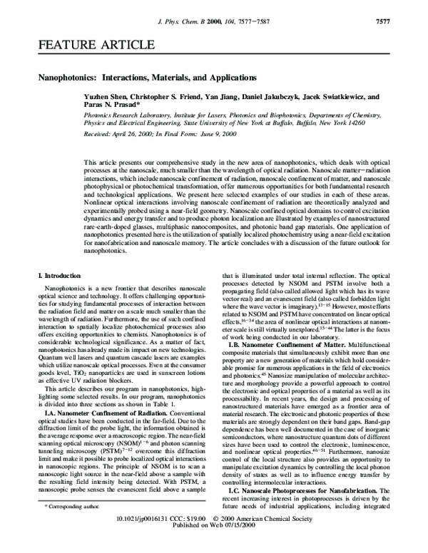 Pdf Nanophotonics Interactions Materials And Applications