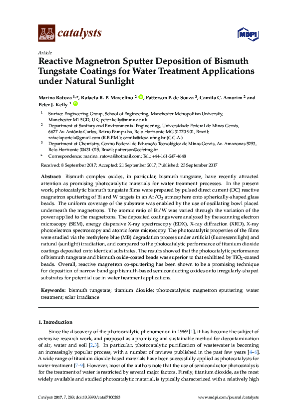 (PDF) Reactive Magnetron Sputter Deposition of Bismuth Tungstate Coatings for Water Treatment ...