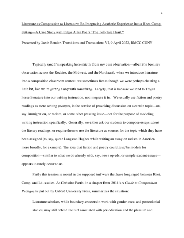 (PDF) Literature as Composition as Literature: Re-Integrating Aesthetic ...