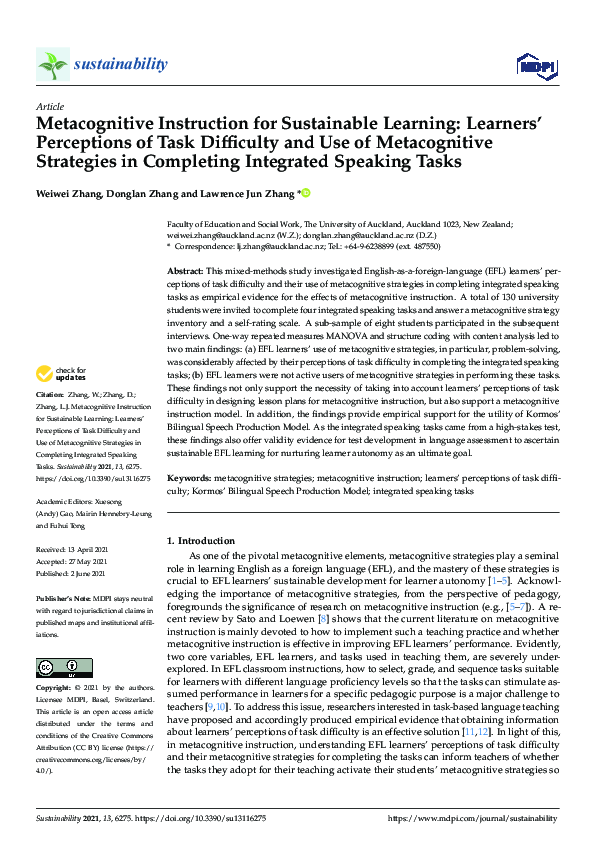 (PDF) Metacognitive Instruction for Sustainable Learning: Learners ...