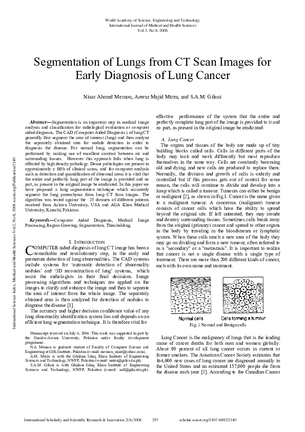 (PDF) Lung Segmentation from CT Scans for Early Lung Cancer Detection