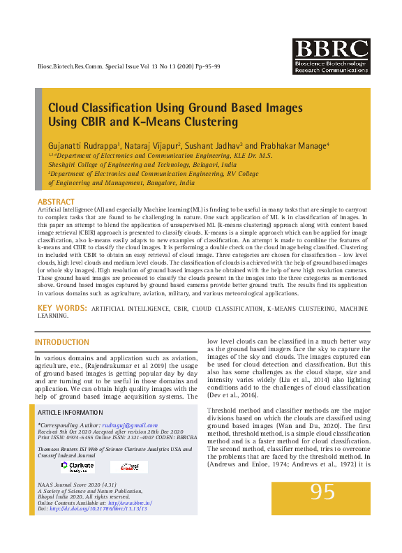 Pdf Cloud Classification Via Ground Images With Cbir And K Means