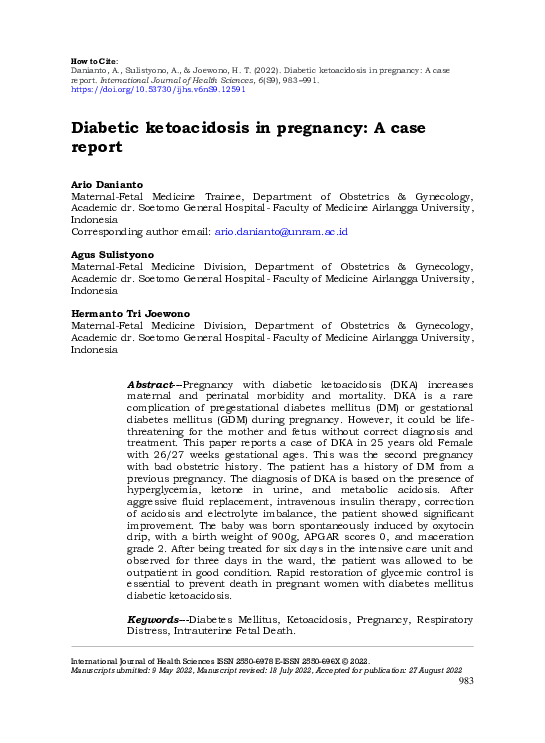 (PDF) Diabetic ketoacidosis in pregnancy