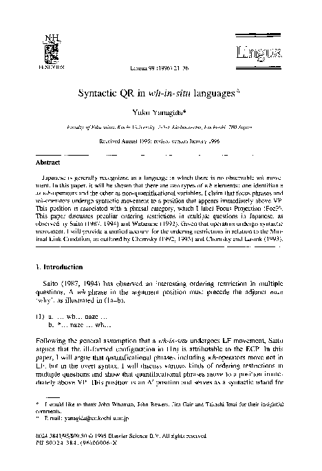 (PDF) Syntactic QR in wh-in-situ languages | Yuko Yanagida - Academia.edu