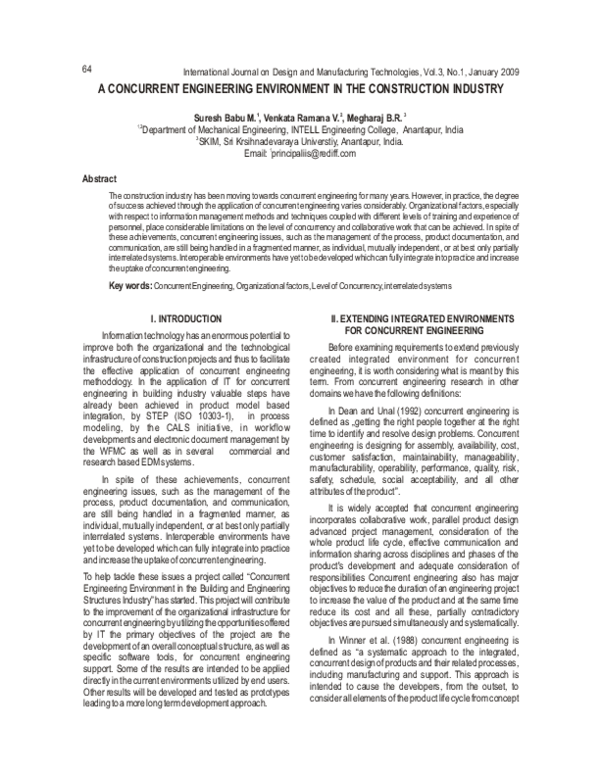 (PDF) A Concurrent Engineering Environment in the Construction Industry