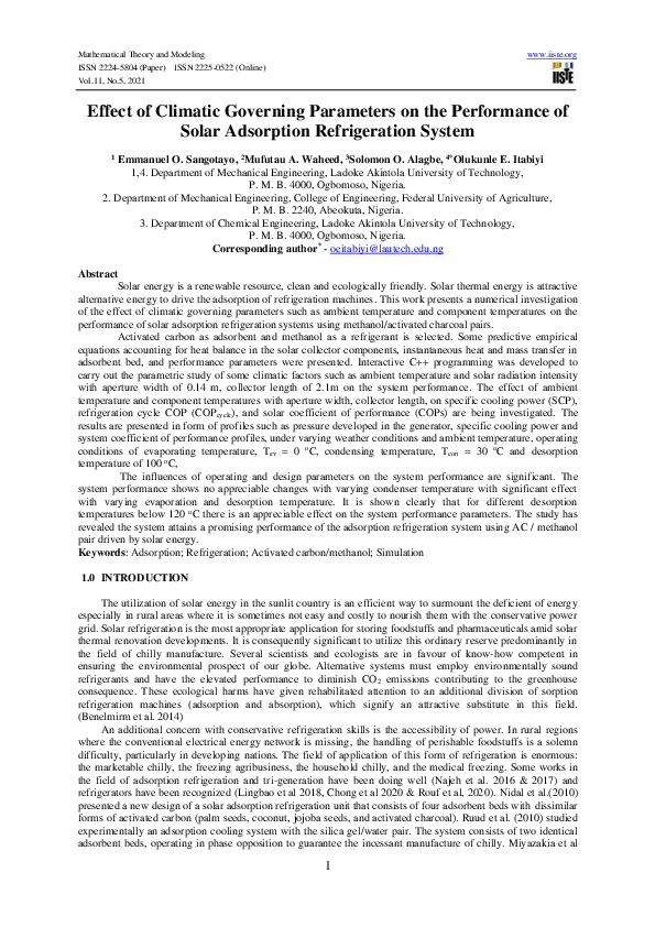 (PDF) Effect of Climatic Governing Parameters on the Performance of ...