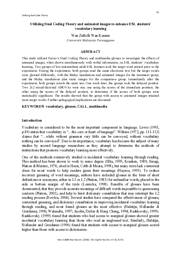 (PDF) Utilizing Dual Coding Theory and Animated Images to Enhance ESL ...