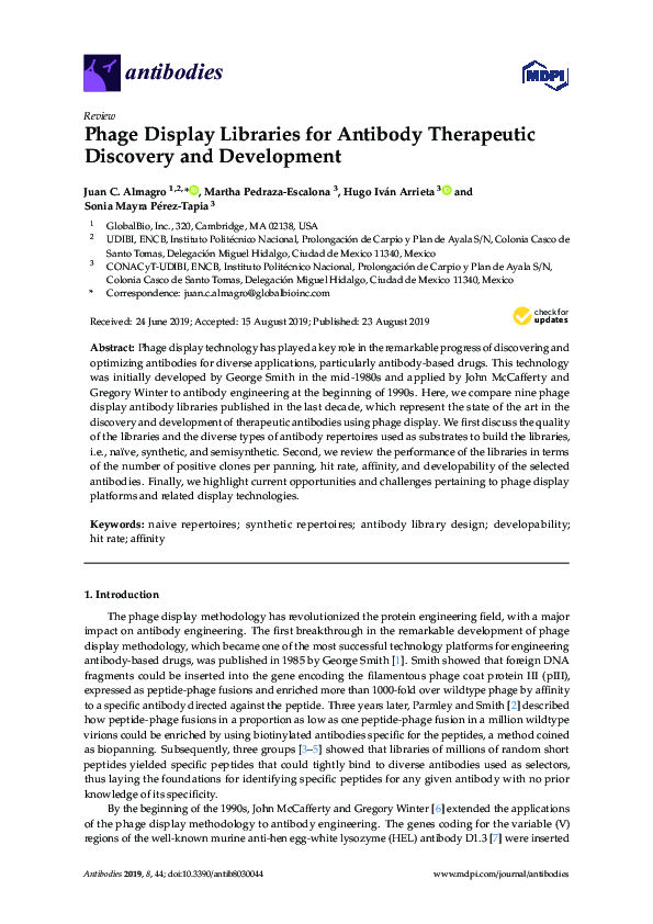 (PDF) Phage Display Libraries for Antibody Therapeutic Discovery and ...