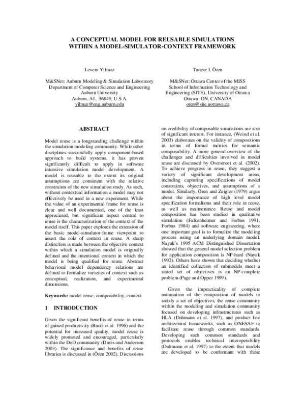 Pdf A Conceptual Model For Reusable Simulations Within A Model