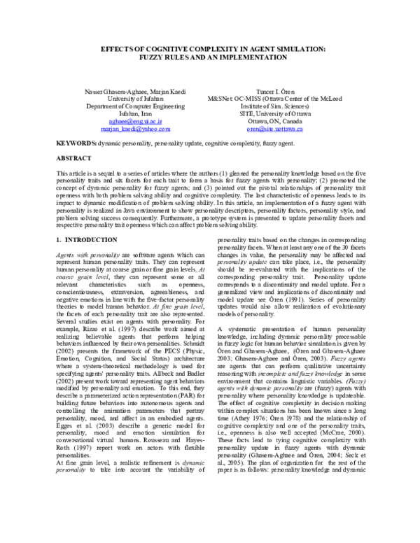 (PDF) Effects of cognitive complexity in agent simulation: Basics