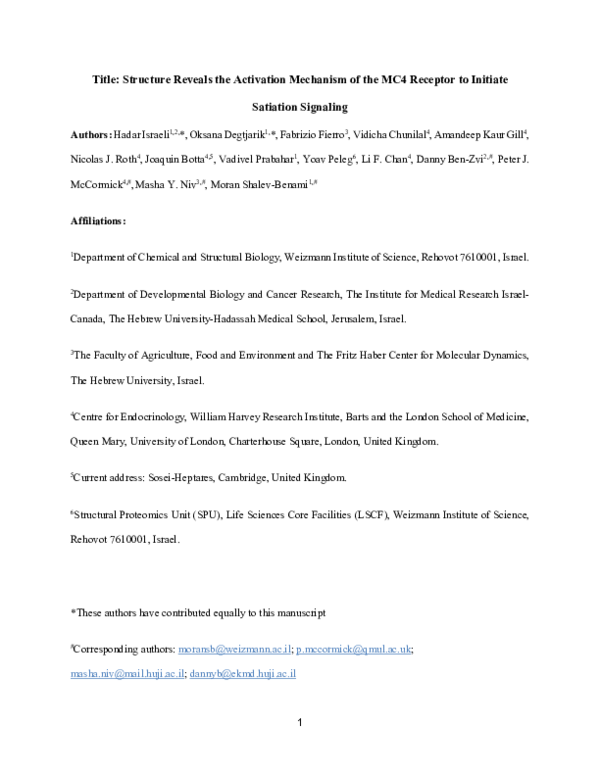 (PDF) Structure reveals the activation mechanism of the MC4 receptor to ...