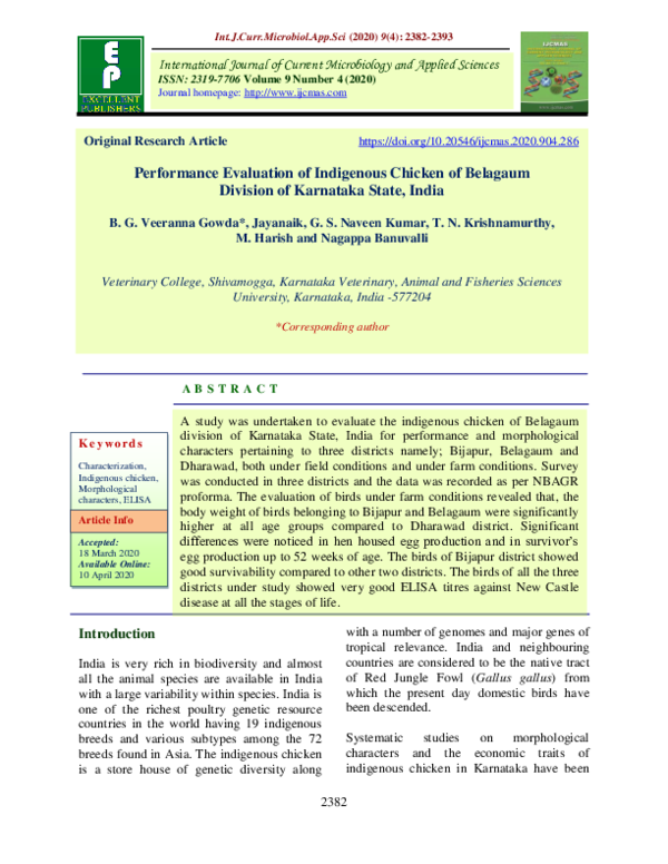 (PDF) Performance Evaluation of Indigenous Chicken of Belagaum Division ...