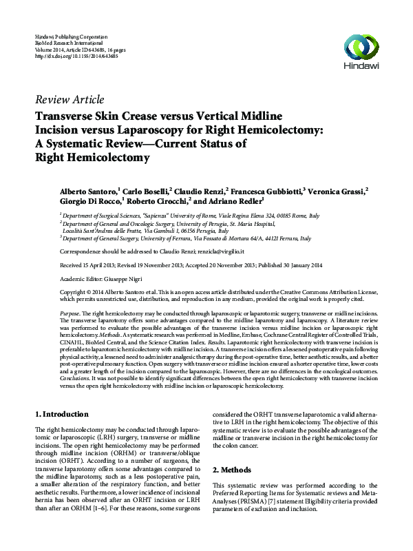 (PDF) Transverse vs. Midline Incisions in Hemicolectomy