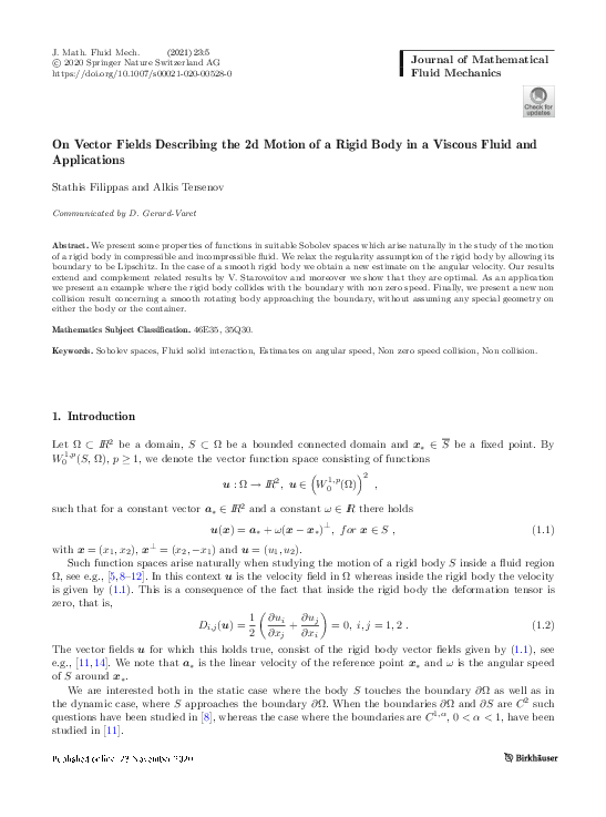 (PDF) On Vector Fields Describing the 2d Motion of a Rigid Body in a ...
