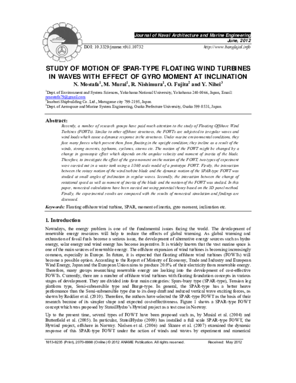 (PDF) Study of motion of spar-type floating wind turbines in waves with ...