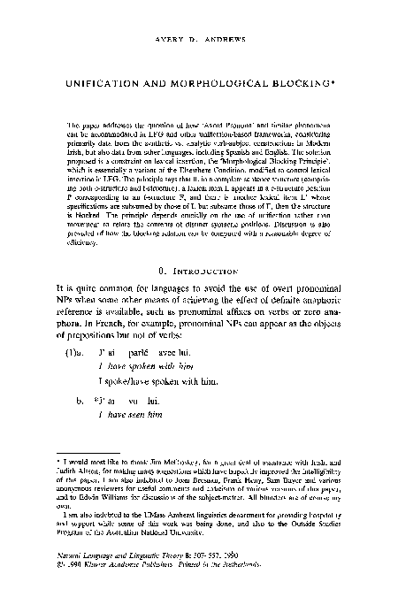 (PDF) Unification and morphological blocking