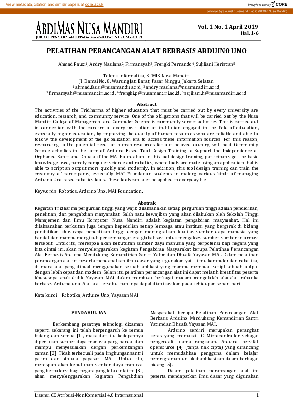 (PDF) Pelatihan Perancangan Alat Berbasis Arduino Uno
