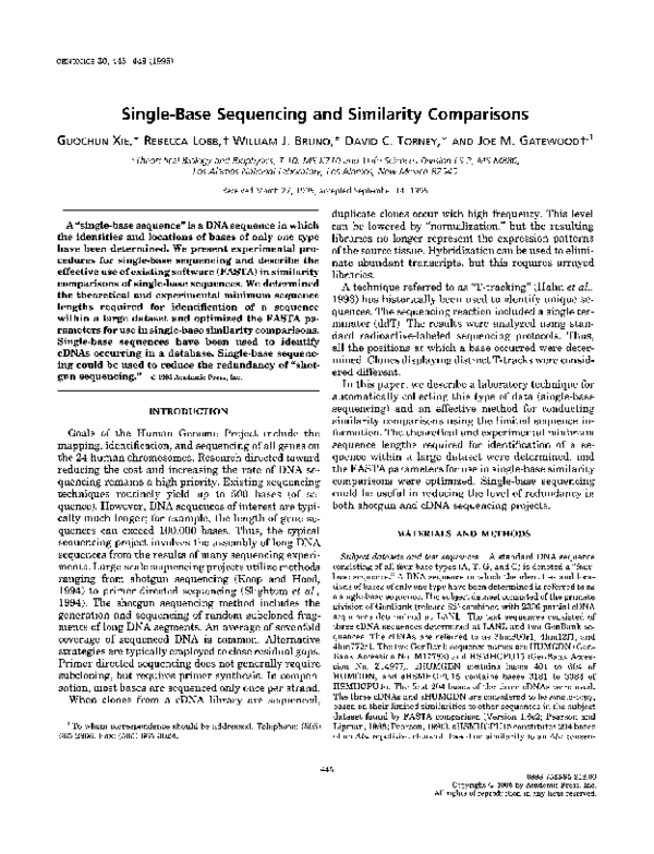 (PDF) Single-Base Sequencing and Similarity Comparisons