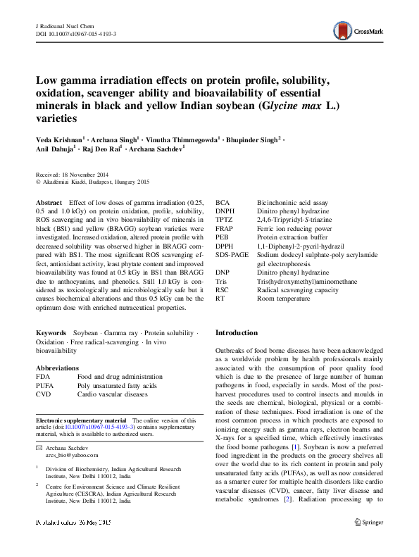 (PDF) Low gamma irradiation effects on protein profile, solubility ...