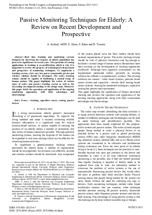 (PDF) Passive Monitoring Techniques for Elderly: A Review on Recent ...