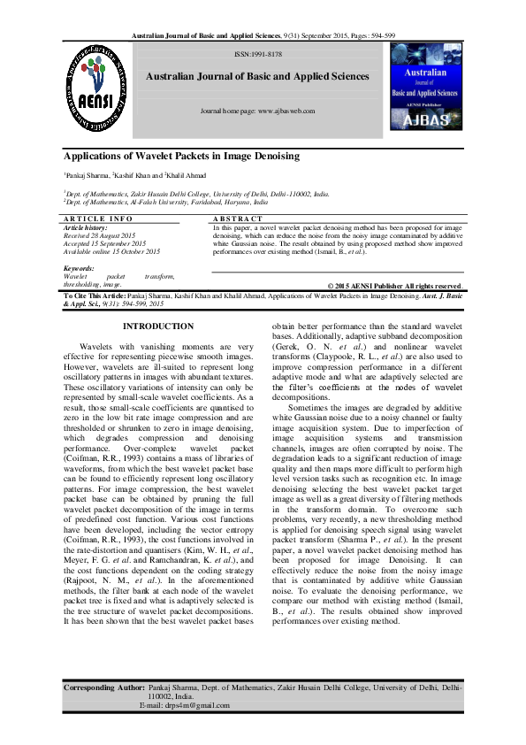 (PDF) Applications of Wavelet Packets in Image Denoising