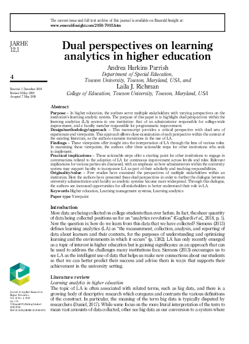 Pdf Exploring Dual Perspectives On Learning Analytics 