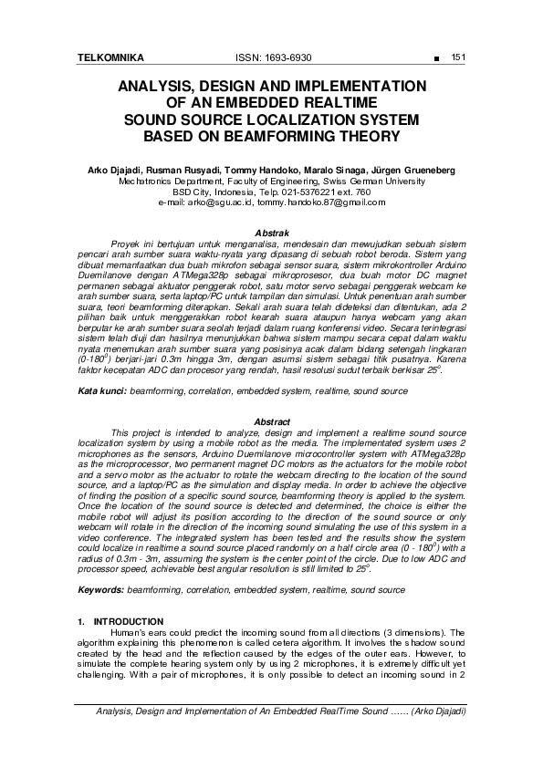 Pdf Analysis Design And Implementation Of An Embedded Realtime Sound Source Localization