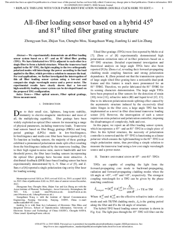 (PDF) All-fiber loading sensor based on a hybrid 45⁰ and 81⁰ tilted ...