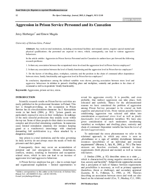 (PDF) Aggression in Prison Service Personnel and its Causation