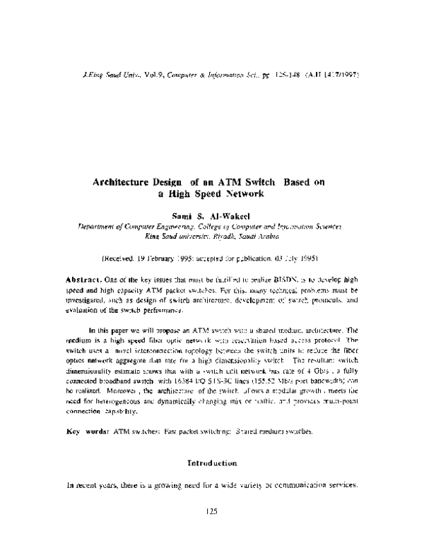 (PDF) Architecture Design of an ATM Switch Based on a High Speed Network | Prof. Sami Alwakeel ...
