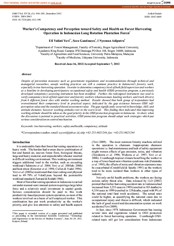 (PDF) Worker’s Competency and Perception toward Safety and Health on ...