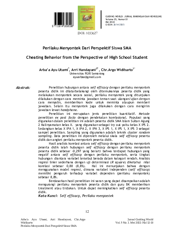 (PDF) Perilaku Menyontek Dari Perspektif Siswa SMA