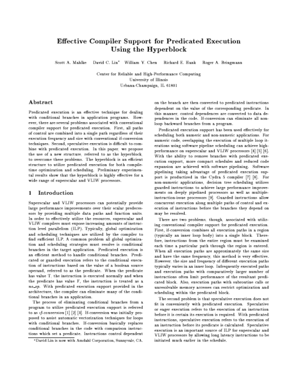 (PDF) Effective Compiler Support For Predicated Execution Using The Hyperblock