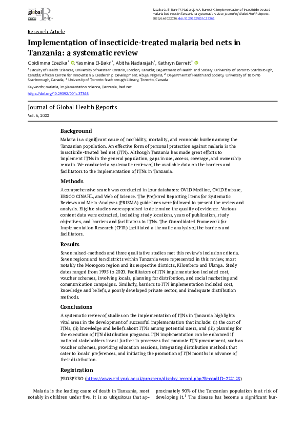 (PDF) Implementation of insecticide-treated malaria bed nets in ...