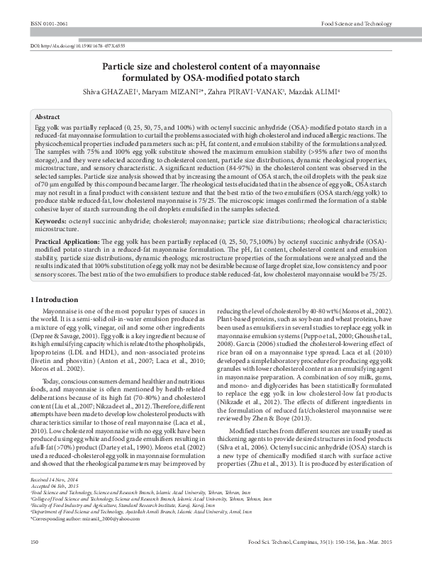 (PDF) Particle size and cholesterol content of a mayonnaise formulated ...
