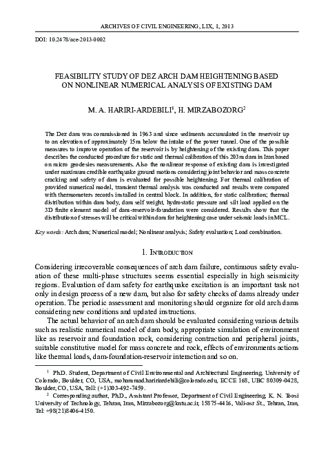 (PDF) Feasibility Study of Dez Arch Dam Heightening Based on Nonlinear ...