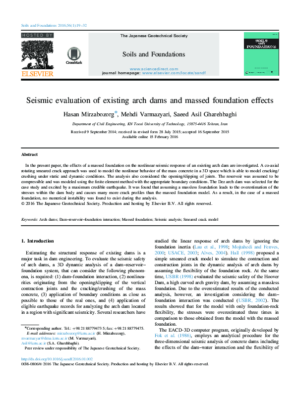 (PDF) Seismic evaluation of existing arch dams and massed foundation ...