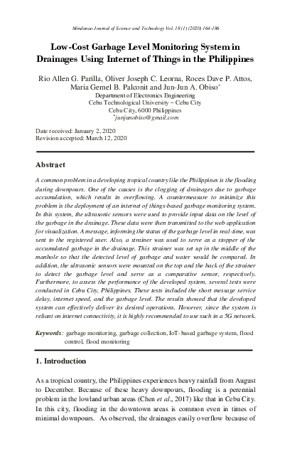 Pdf Low Cost Garbage Level Monitoring System In Drainages Using