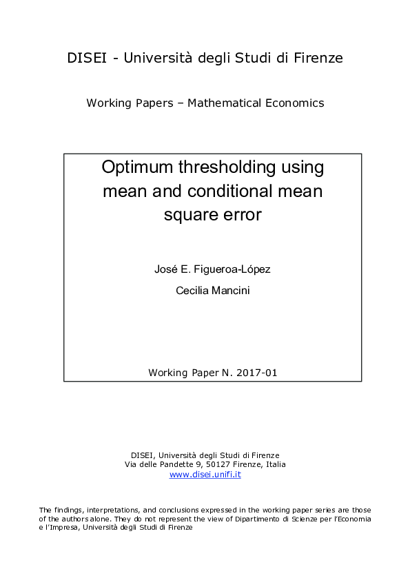 Pdf Optimum Thresholding Using Mean And Conditional Mean Square Error