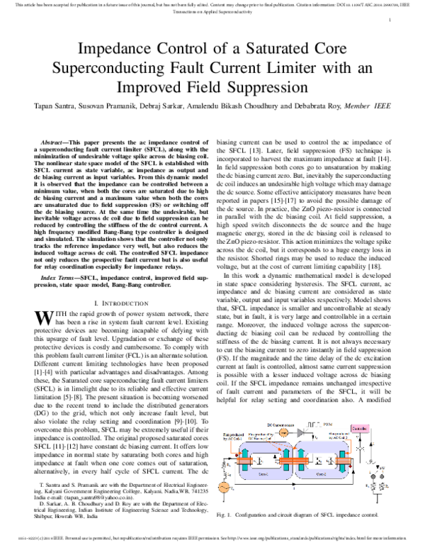 (PDF) Impedance Control of a Saturated Core Superconducting Fault Current Limiter With an ...