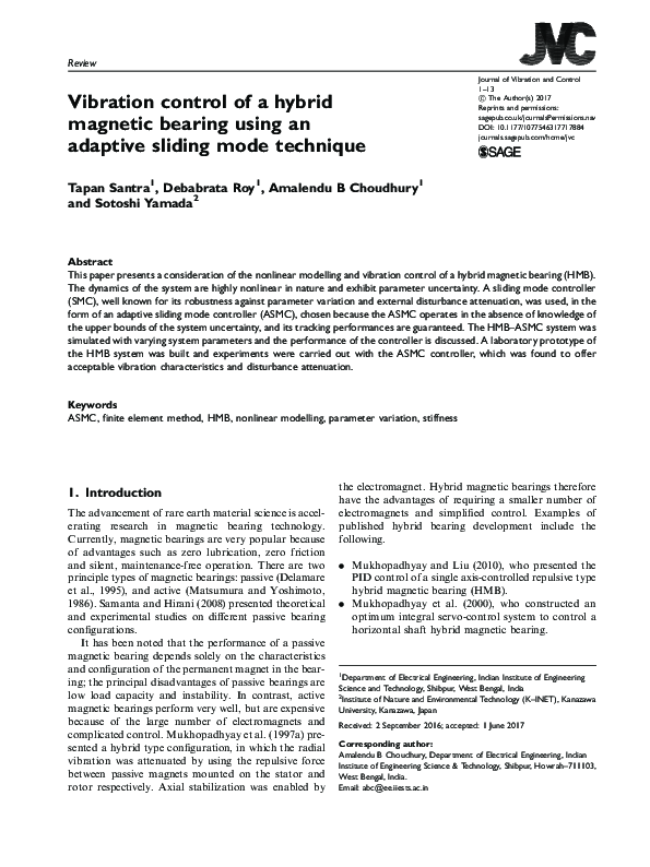 (PDF) Vibration control of a hybrid magnetic bearing using an adaptive ...