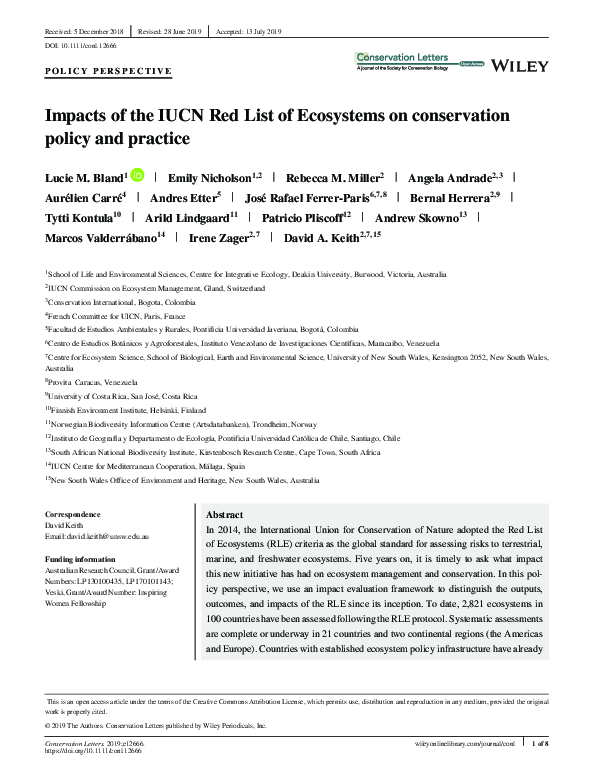 (PDF) Impacts of the IUCN Red List of Ecosystems on Conservation Policy ...