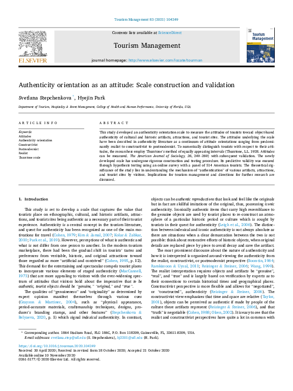 (PDF) Authenticity orientation as an attitude: Scale construction and validation