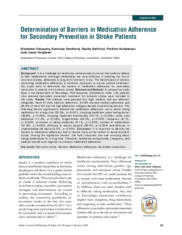 (PDF) Determination of Barriers in Medication Adherence for Secondary ...