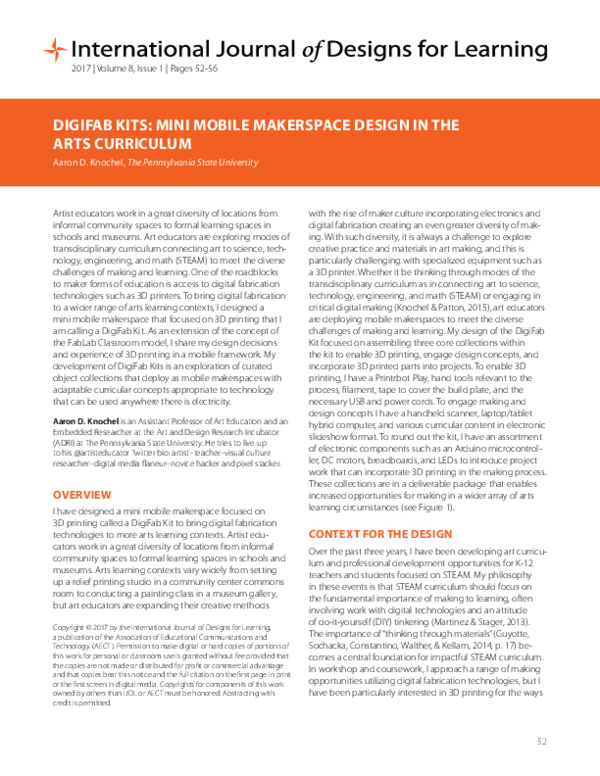 (PDF) DigiFab Kits: Mini Mobile Makerspace Design in the Arts Curriculum