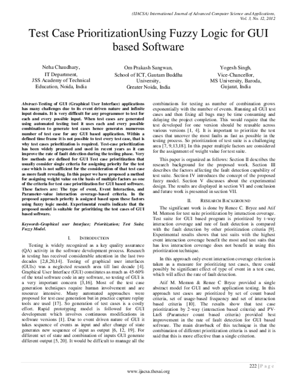 Pdf Test Case Prioritizationusing Fuzzy Logic For Gui Based Software