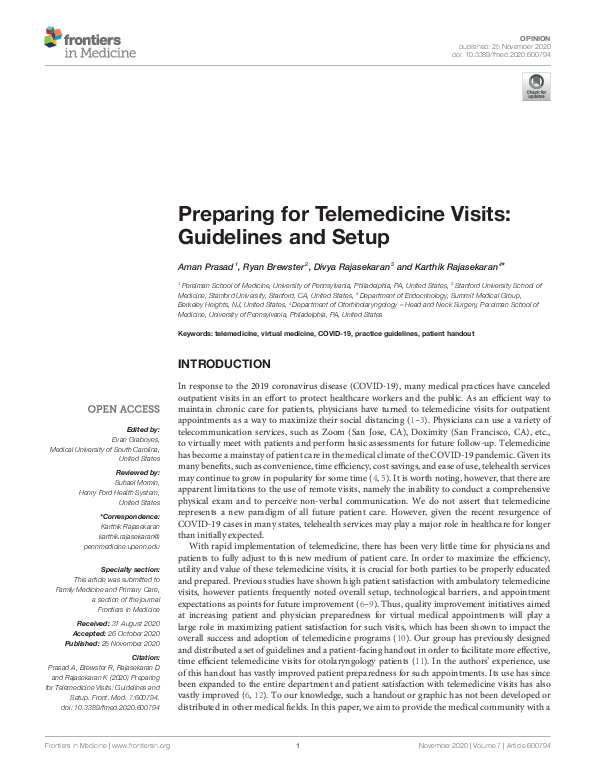 (PDF) Guidelines for Effective Telemedicine Visits