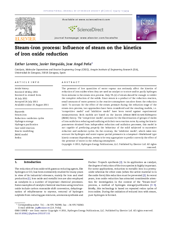 (PDF) Steam-iron process: Influence of steam on the kinetics of iron ...